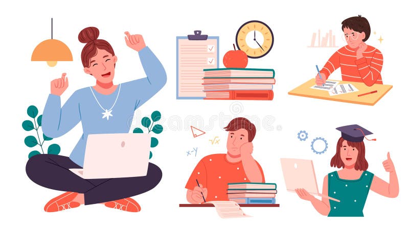 Hand Drawn Cartoon Exam Collection Stock Illustration - Illustration of ...