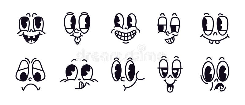 Hand-drawn Cartoon Faces Featuring Emotions on White Stock Vector ...