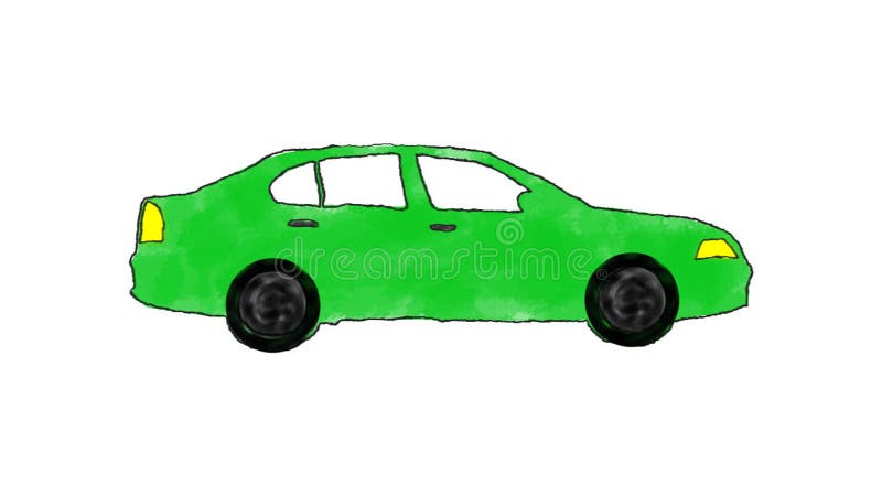 Hand Drawn Cartoon Green Car Driving in a Loop in Alpha Channel Stock ...