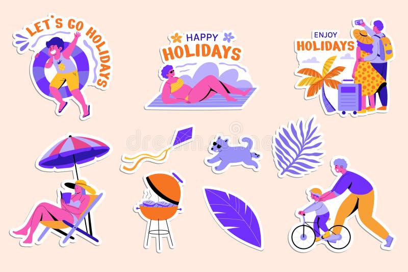 Hand Drawn Cartoon Holidays Stickers Set Stock Illustration ...