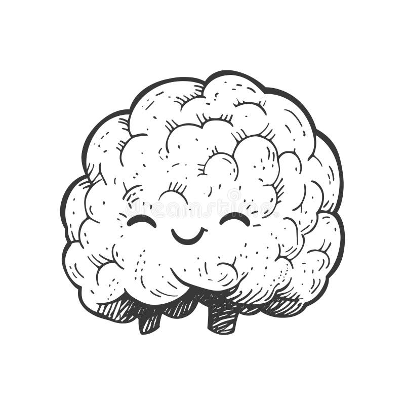 Happy Cartoon Brain, Hand Drawn Sketch Style Illustration Stock Vector ...
