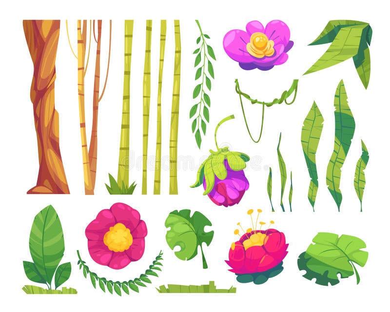 Hand Drawn Cartoon Jungle Set Stock Illustration - Illustration of ...