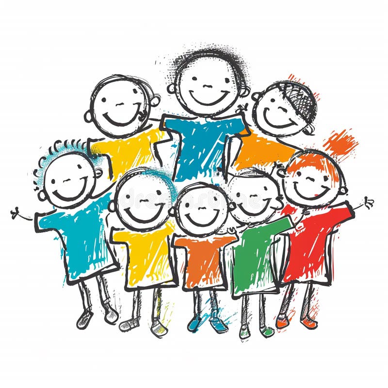 Hand-drawn Cartoon of Kids Team Stock Illustration - Illustration of ...