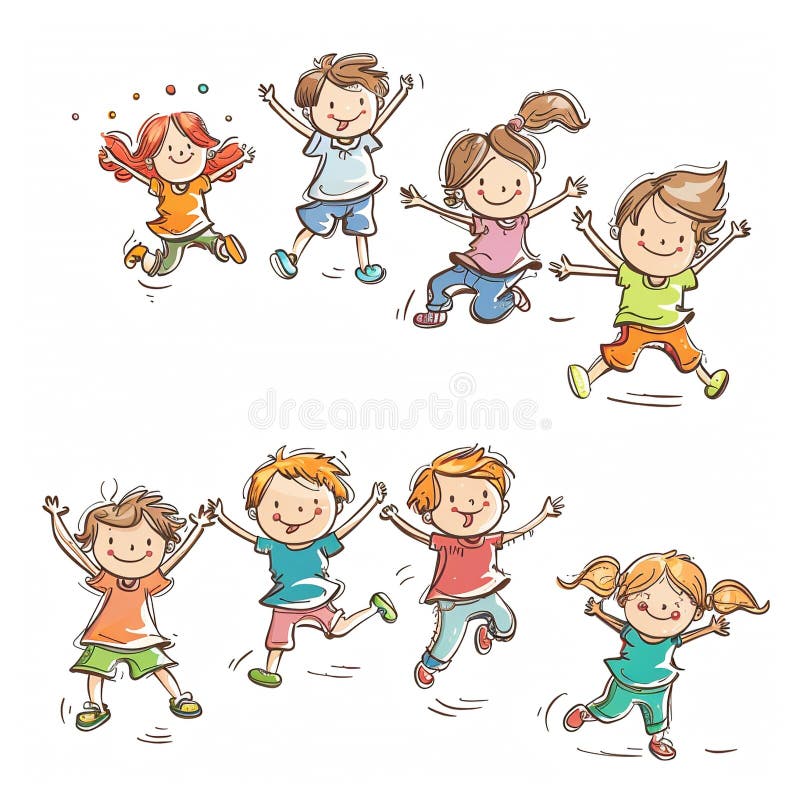 Hand-drawn Cartoon of Kids Team Stock Illustration - Illustration of ...