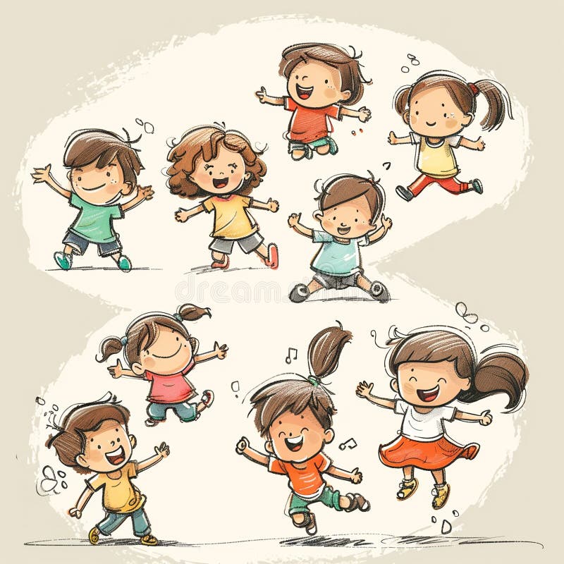 Hand-drawn Cartoon of Kids Team Stock Illustration - Illustration of ...