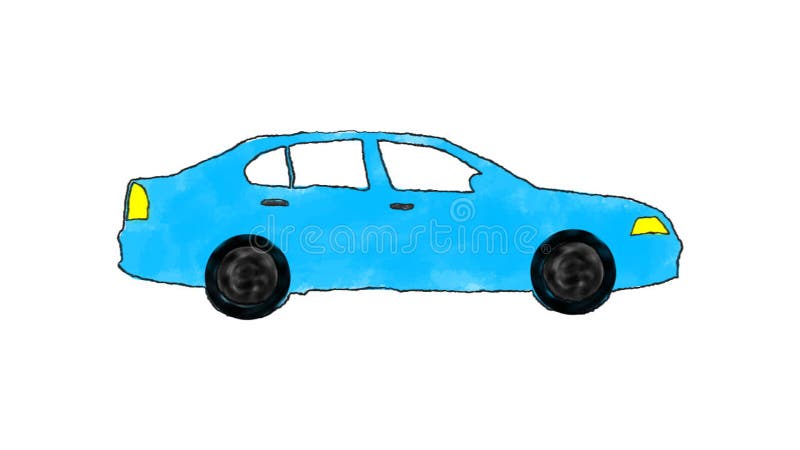 Hand Drawn Cartoon Light Blue Car Driving in a Loop in Alpha Channel ...