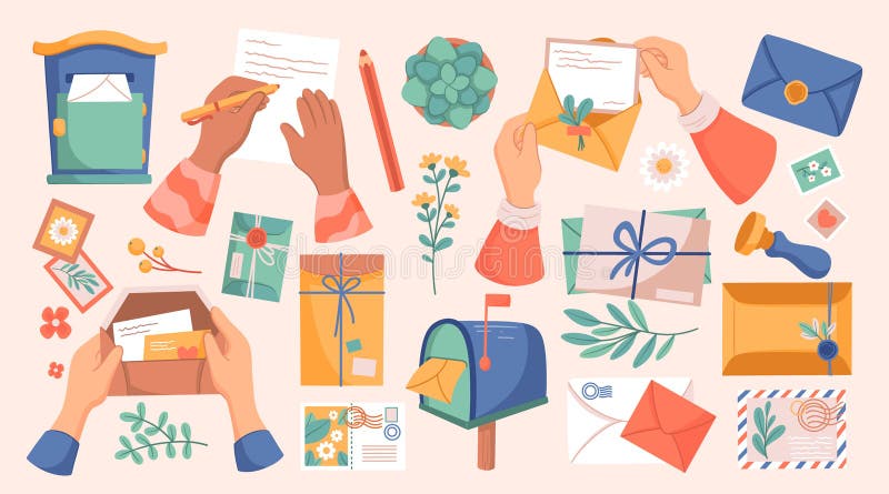 Hand Drawn Cartoon Mail Set Stock Illustration - Illustration of design ...