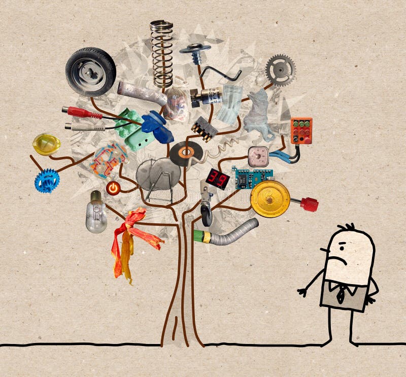 Cartoon Man Watching a Garbage Tree Stock Illustration - Illustration ...