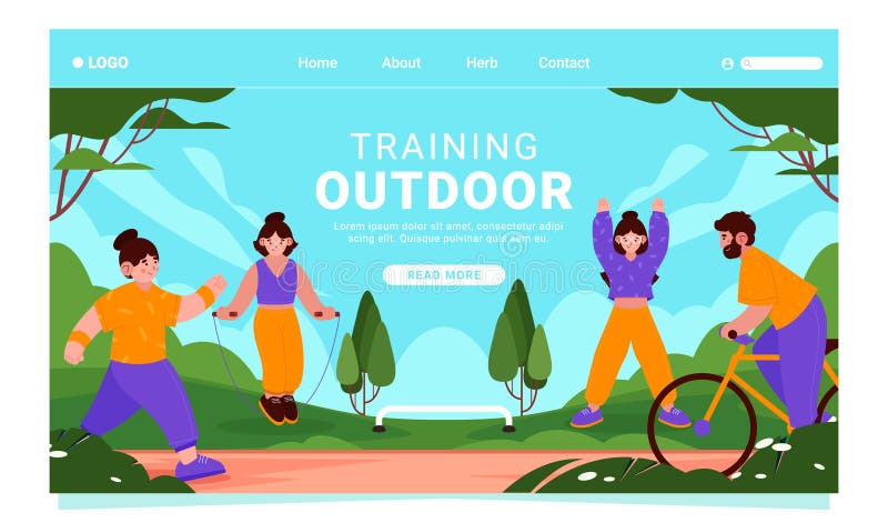 Hand Drawn Cartoon Outdoor Training Landing Page Stock Illustration ...