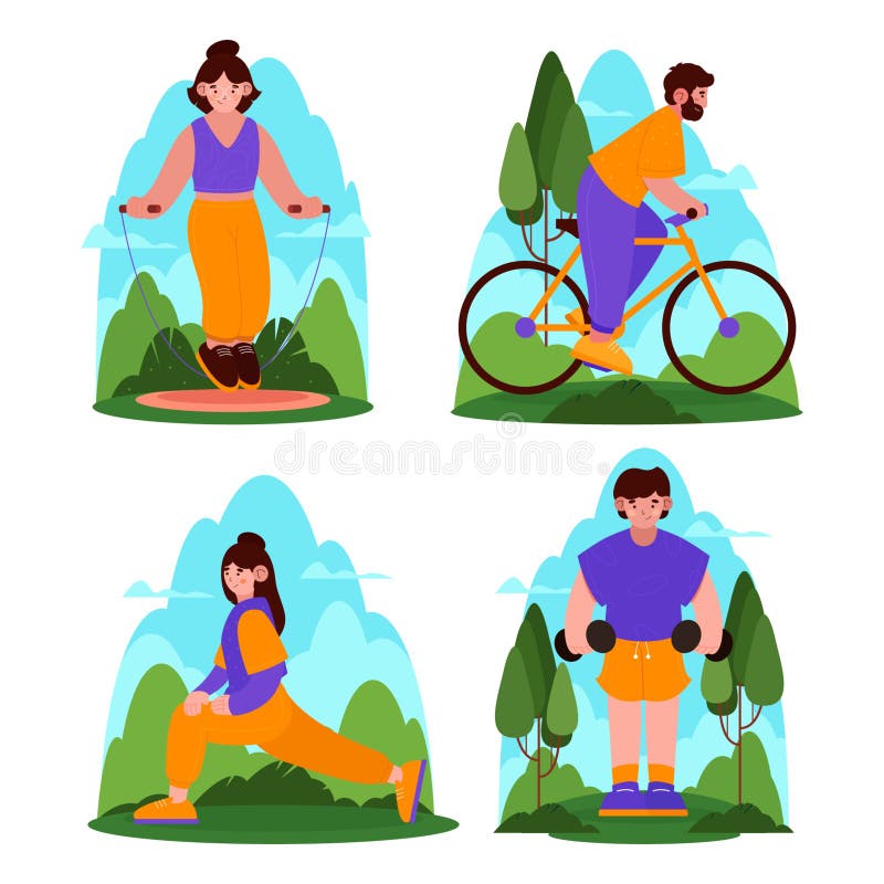 Hand Drawn Cartoon Outdoor Training Mini Composition Set Stock ...