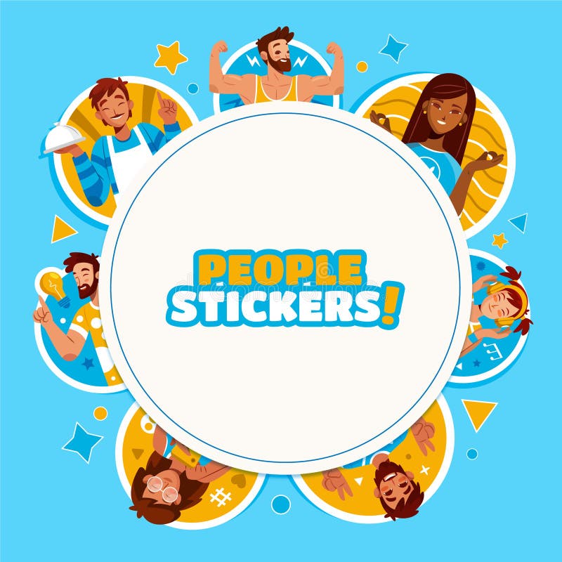 Hand Drawn Cartoon People Stickers Frame Stock Illustration ...