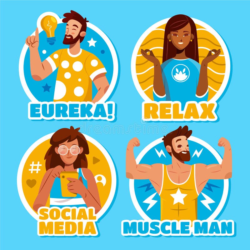 Hand Drawn Cartoon People Stickers Mini Composition Set Stock ...