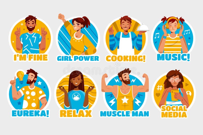 Hand Drawn People Stickers Set Stock Illustration - Illustration of ...