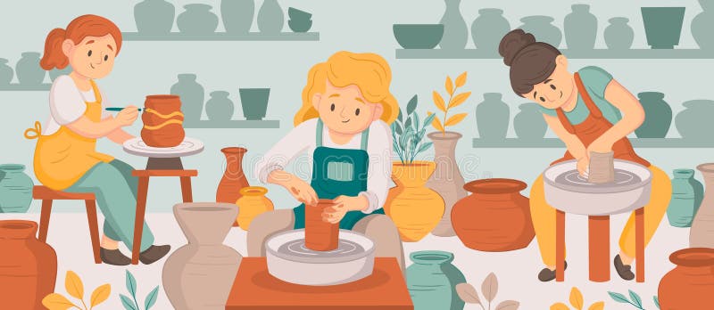 Hand Drawn Cartoon Pottery Composition Stock Illustration ...