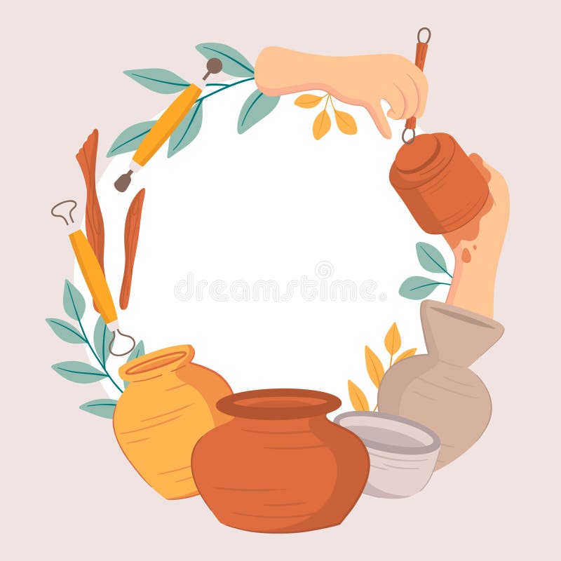 Hand Drawn Cartoon Pottery Frame Stock Illustration - Illustration of ...