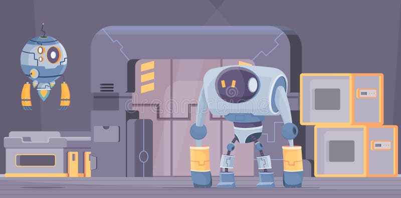 Hand Drawn Cartoon Robot Composition Stock Illustration - Illustration ...
