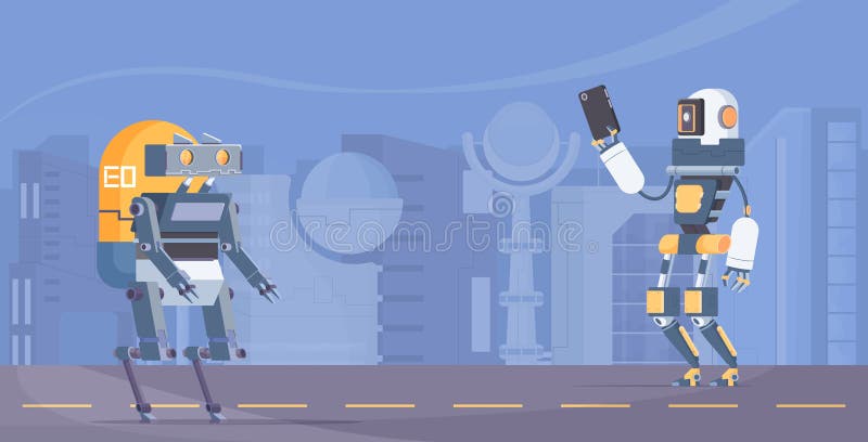Hand Drawn Cartoon Robot Composition Stock Illustration - Illustration ...