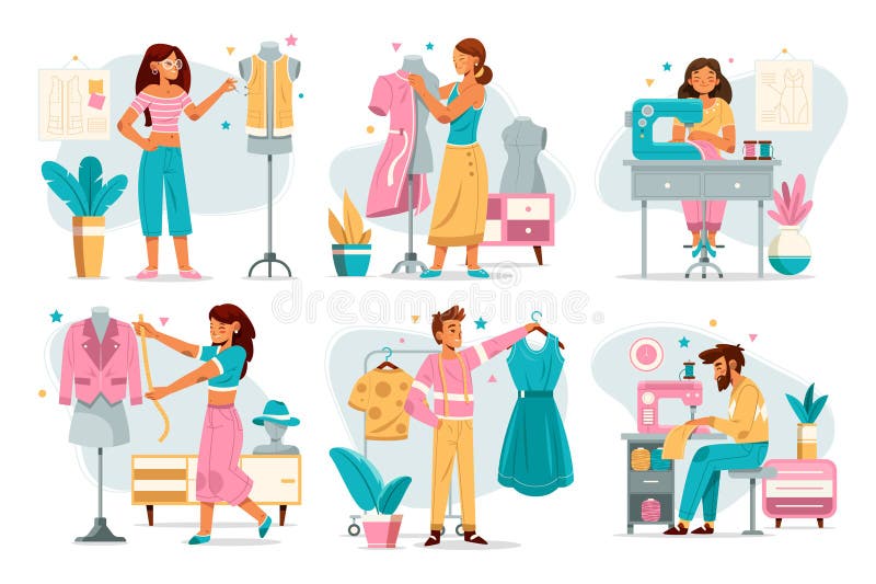 Hand Drawn Cartoon Sewing Composition Set Stock Illustration ...