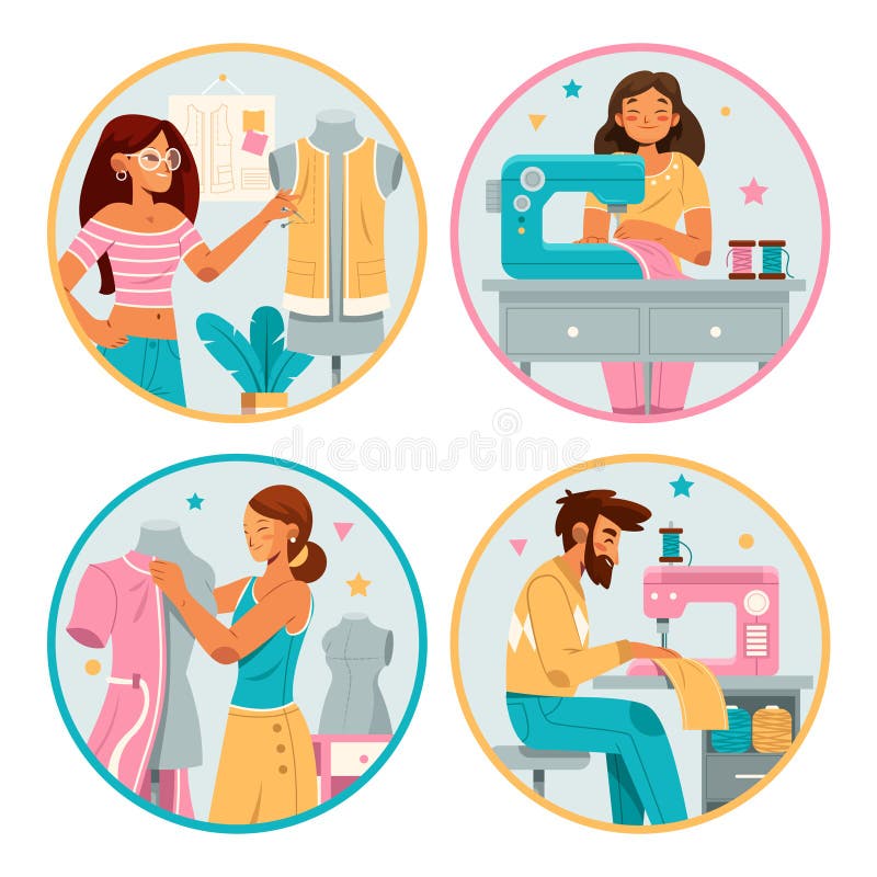 Hand Drawn Cartoon Sewing Mini Composition Set Stock Illustration ...