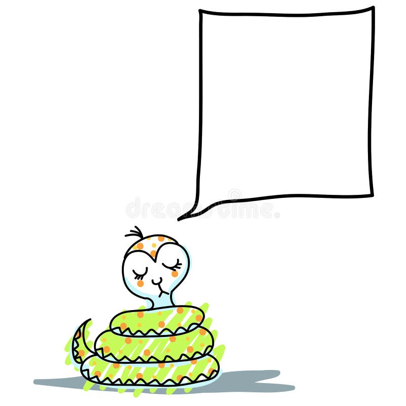 Hand-drawn Cartoon Snake Smile and Think Stock Illustration ...
