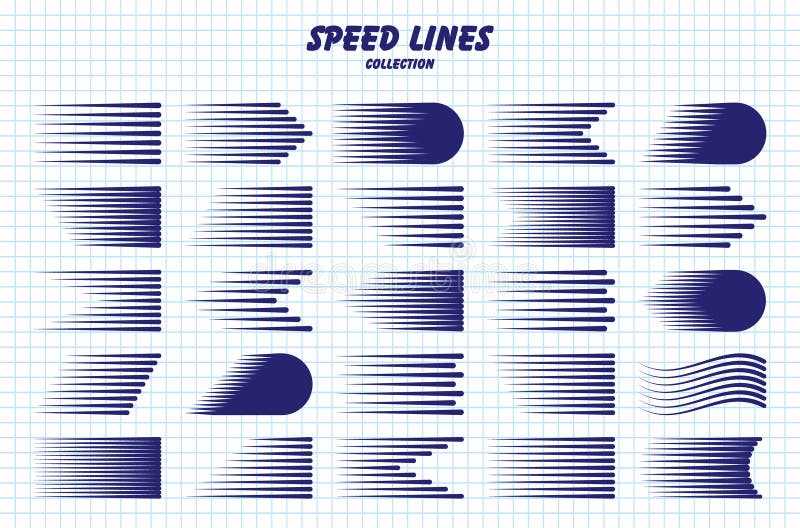 Hand Drawn Cartoon Speed Lines with Round Corners on Checkered Paper ...