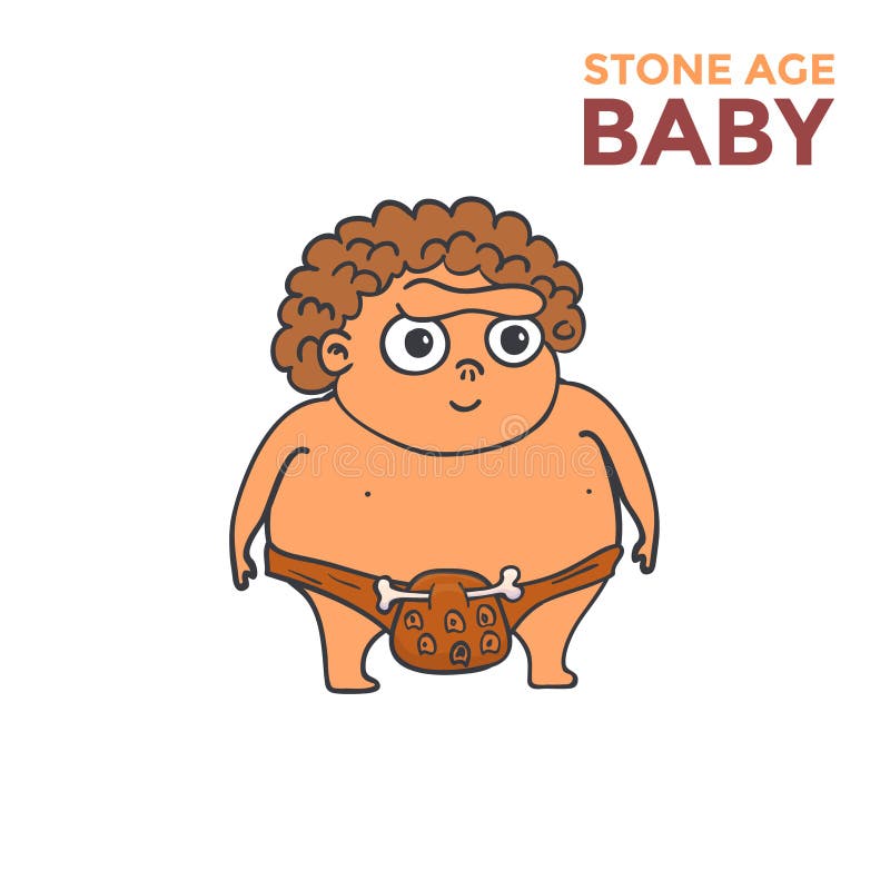 Hand Drawn Cartoon Stone Age Baby. Vector Stock Vector - Illustration ...