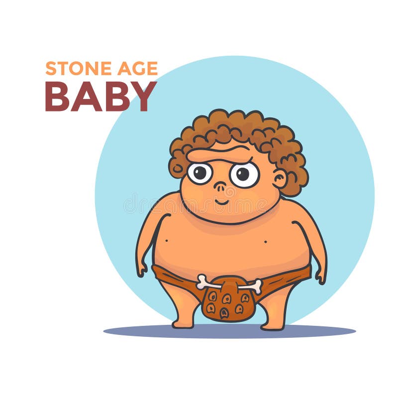 Hand Drawn Cartoon Stone Age Baby. Vector Stock Vector - Illustration ...