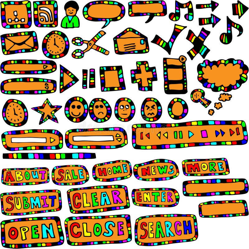 Hand Drawn Cartoon Style Web Icons Vector Set Stock Vector ...