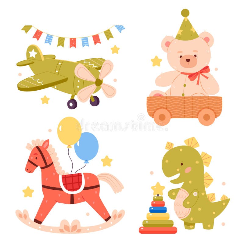 Hand Drawn Cartoon Toys Mini Composition Set Stock Illustration ...