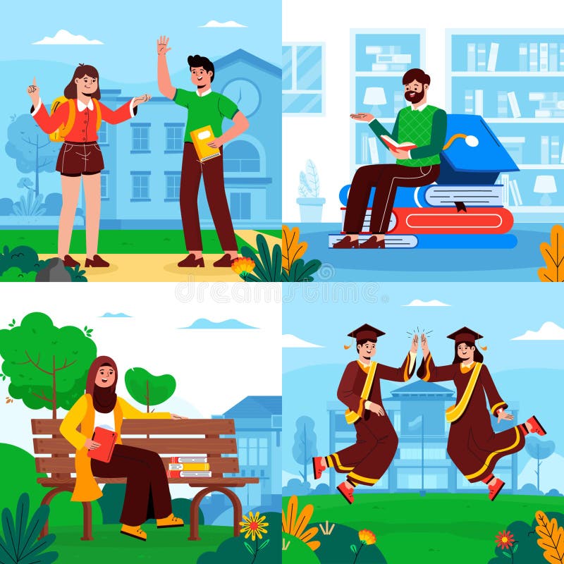 Hand Drawn Cartoon University Composition Set Stock Illustration ...