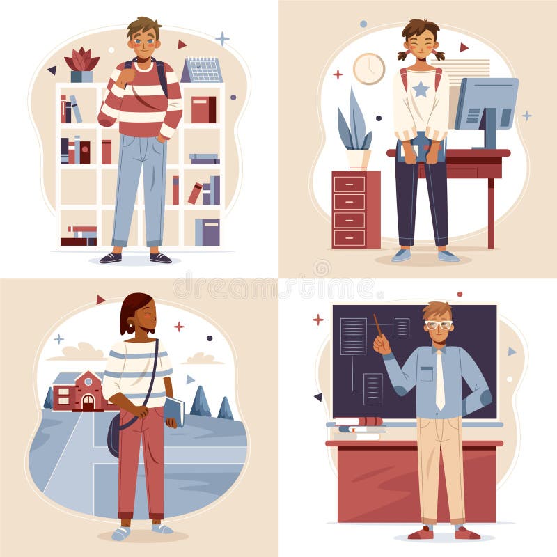 Hand Drawn Cartoon University Education Composition Set Stock ...