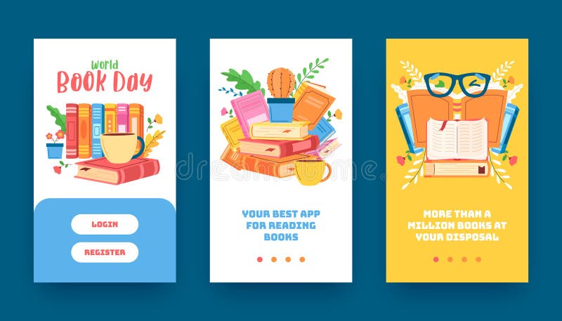 Hand Drawn Cartoon World Book Day App Design Stock Illustration ...