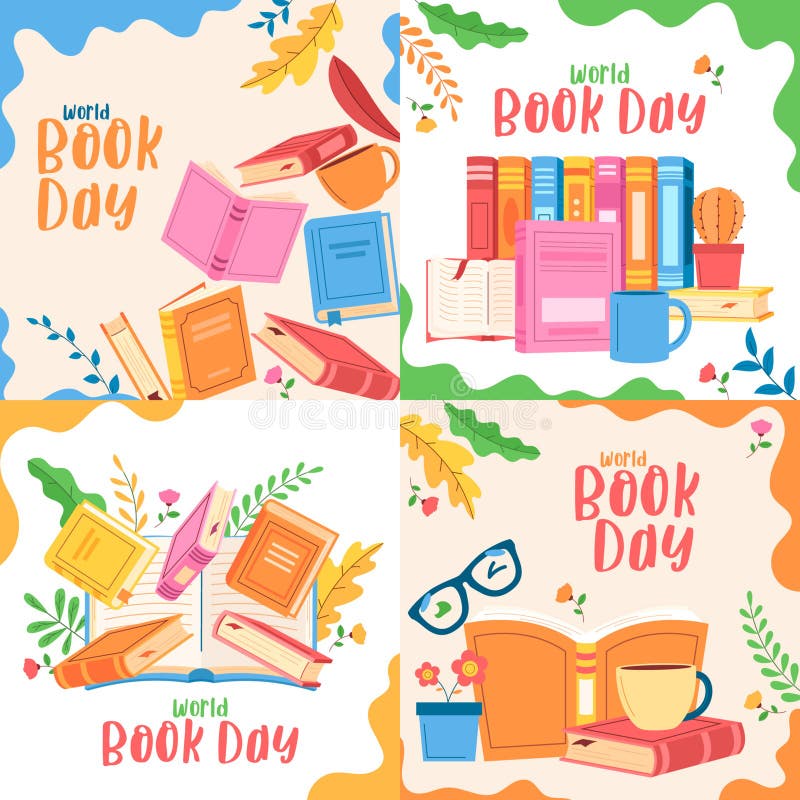 Hand Drawn Cartoon World Book Day Composition Set Stock Illustration ...