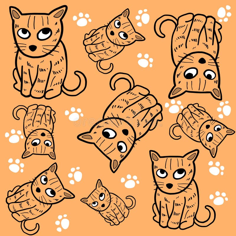 Hand Drawn Cat Seamless Pattern Wallpaper Stock Vector - Illustration ...