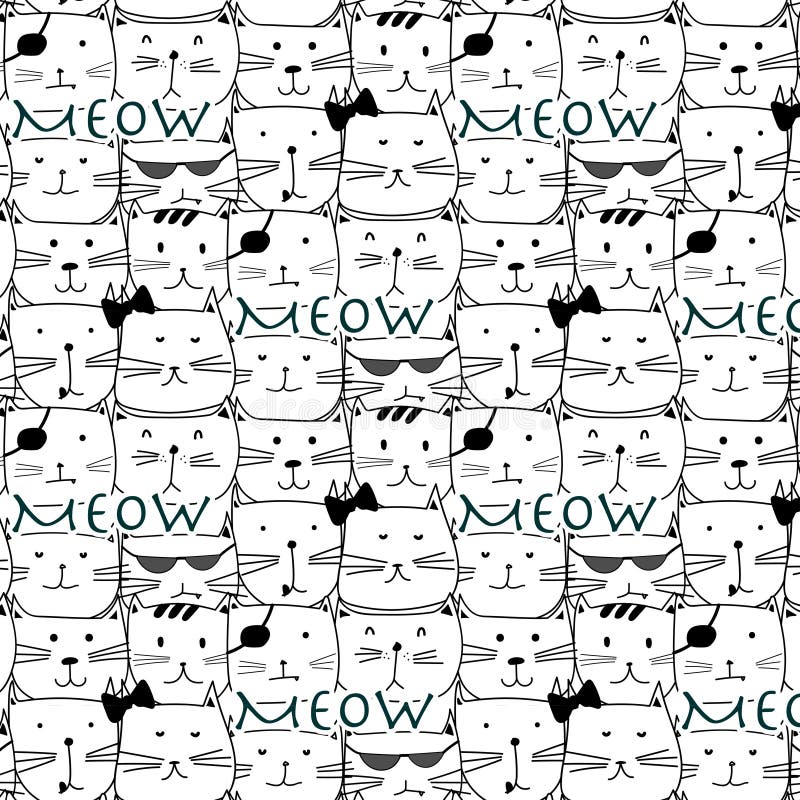 Hand Drawn Cats Vector Pattern. Doodle Art Stock Vector - Illustration ...
