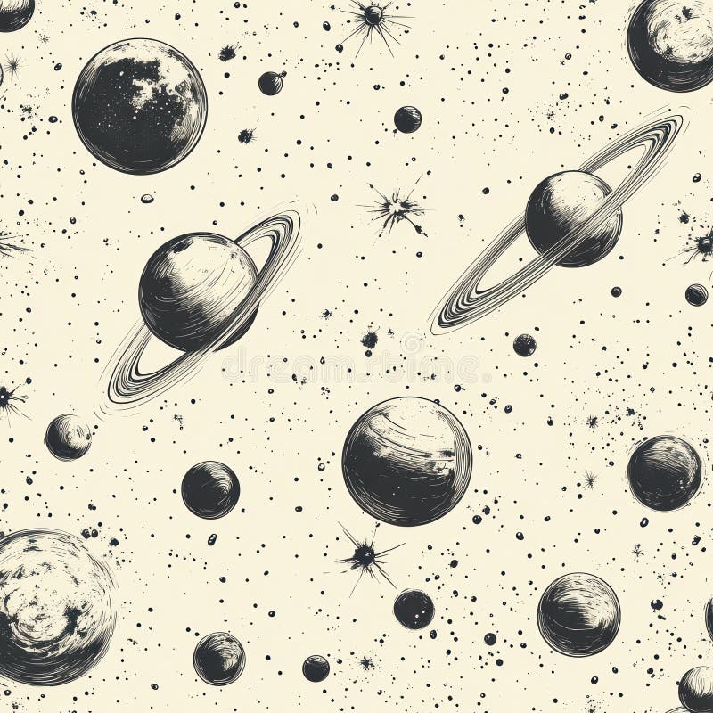 Hand-Drawn Celestial Bodies Pattern with Planets and Stars Stock ...