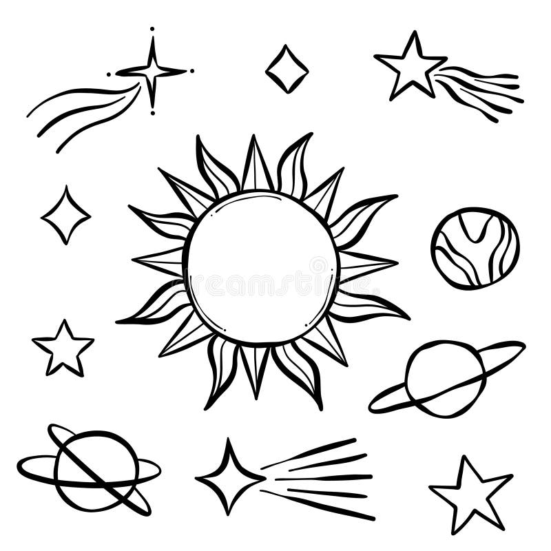 Hand Drawn Celestial Clip Art Vector Illustration Elements, Sun ...