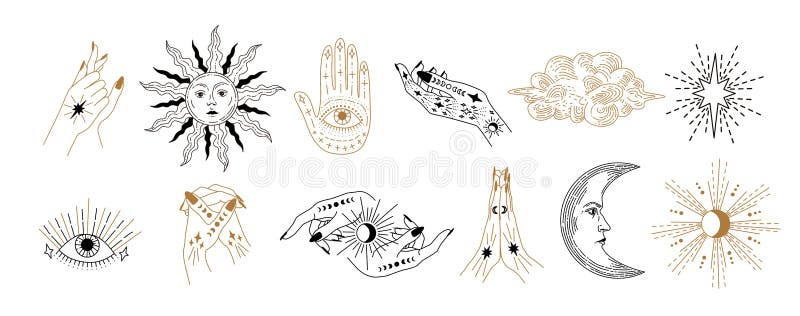 Hand Drawn Celestial Illustrations Depicting the Sun, Moon, Planet ...