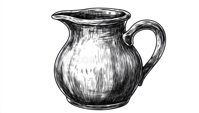 Hand-drawn Ceramic Pitcher Displaying Intricate Texture and Shape ...