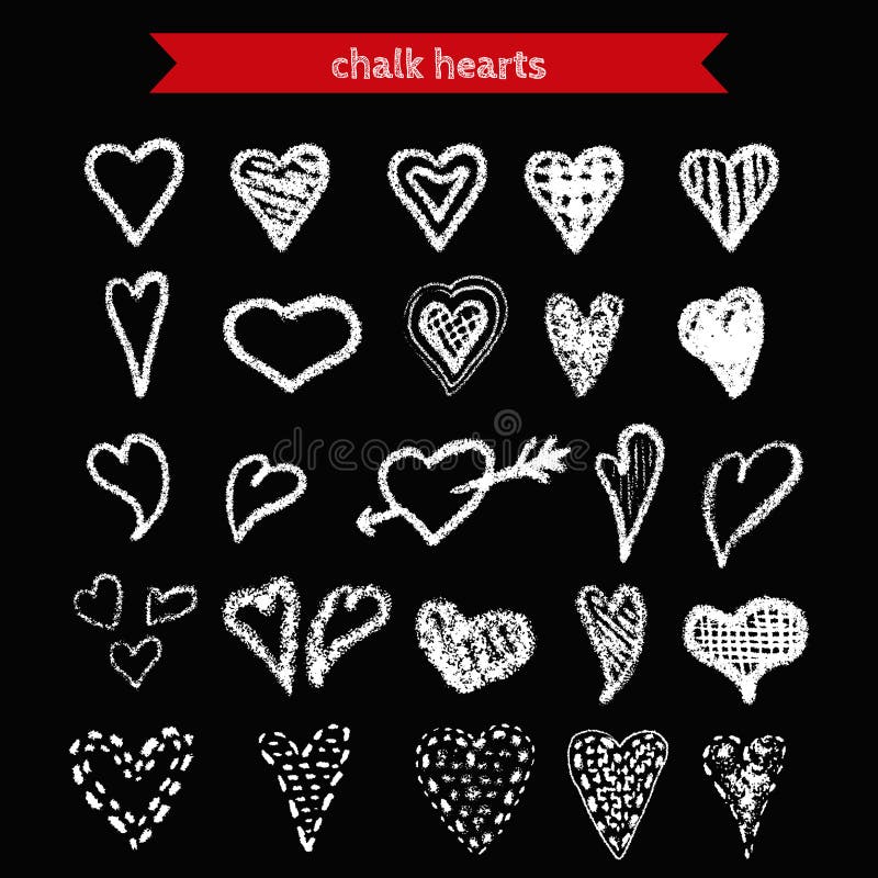 Hand Drawn Chalk Hearts Collection. Stock Vector - Illustration of ...