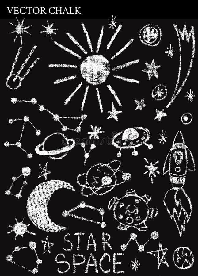 Hand Drawn Chalk Space Doodles Stock Vector - Illustration of black ...