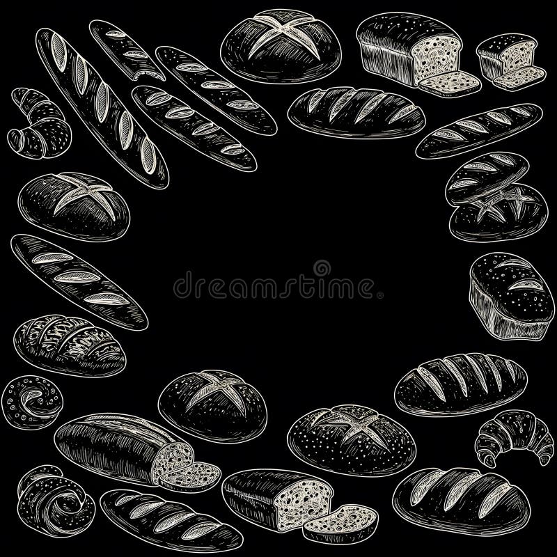 Vector Bakery Seamless Pattern. Blackboard Bread Banner, Hand Drawn ...