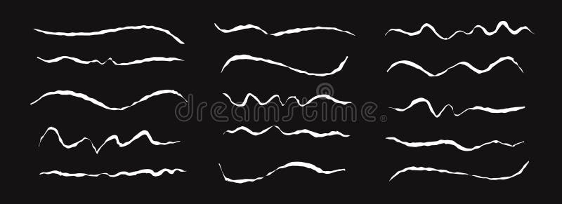Hand Drawn Chalk Wavy Line Set. White Pastel Squiggle Underline and ...