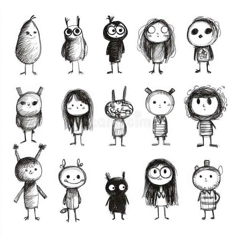 HandDrawn Character Sketches Collection for Creative Use Stock ...