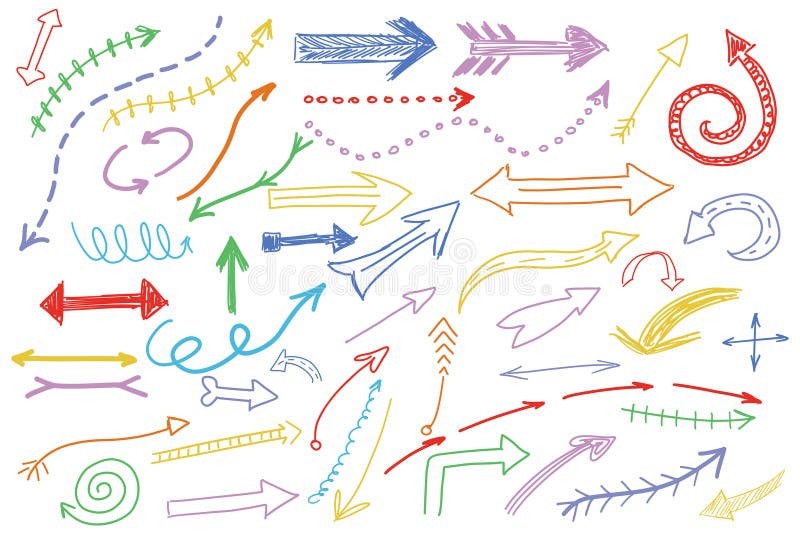Hand Drawn Charcoal Pencil Arrows Mega Set Elements in Flat Graphic ...