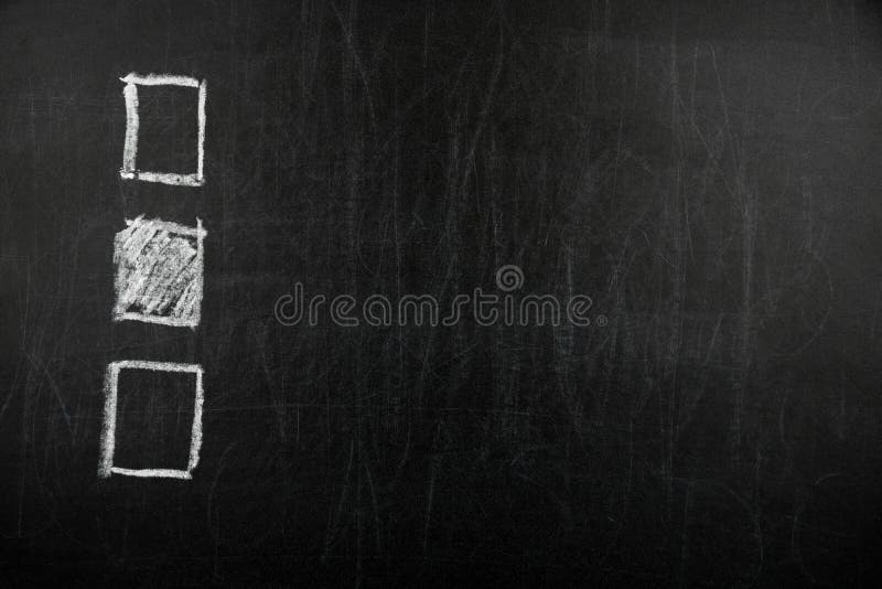 Hand drawn check box on black chalkboard, Hand drawn check box on black
