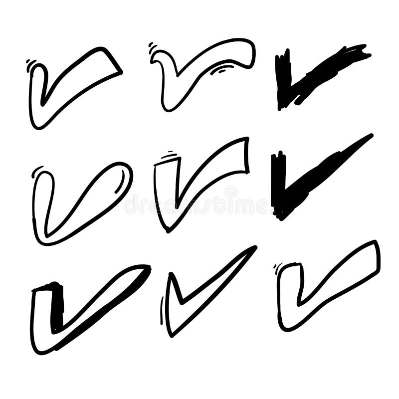 Hand Drawn Check Mark Icon Set in Cartoon Doodle Style Stock Vector ... Hand Drawn Check Mark Icon Set in Cartoon Doodle Style Stock Vector ...
