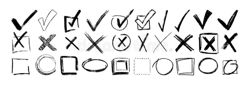 Hand Drawn Chalk Pencil Check Marks, Charcoal Checklist Icons, Crayon ...