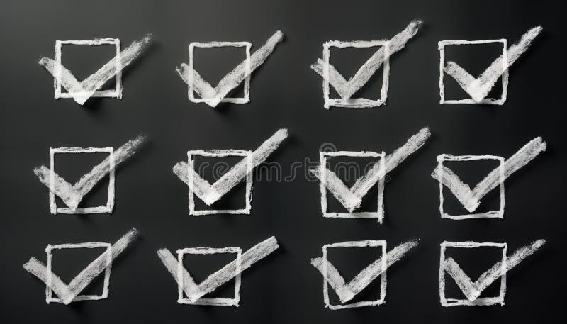 Hand Drawn Check Marks in Boxes on Dark Surface. Simple Checklist ...