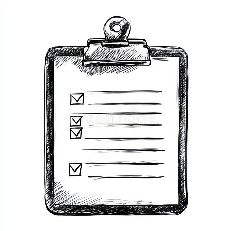 Hand-drawn Checklist on a Clipboard with Checkboxes Stock Illustration ...